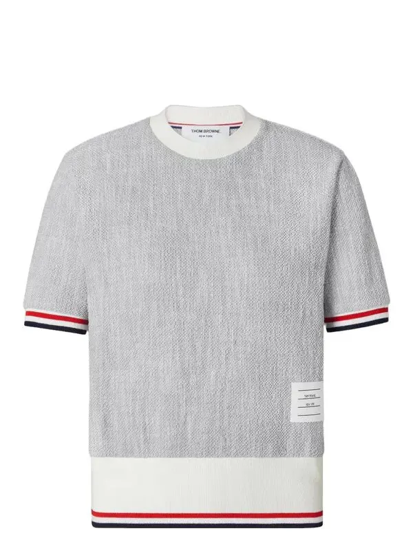 Thom Browne Cotton-tweed Rwb-stripe T-shirt - Grey