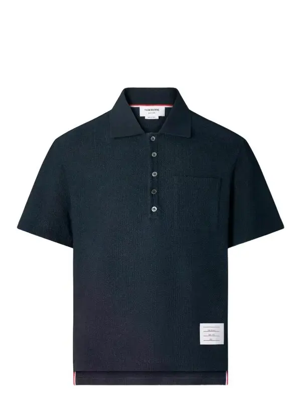 Thom Browne Textured Cotton Linen Polo - Blue