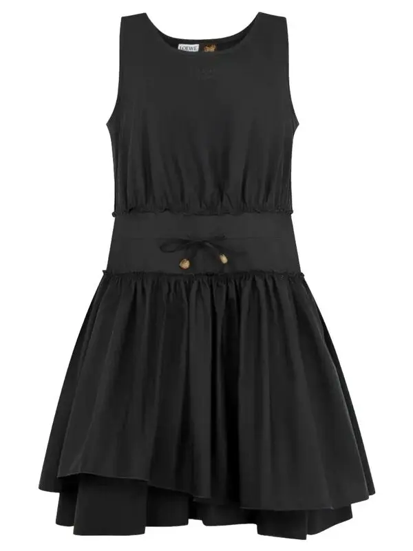 Loewe Logo Embroidery Drawstring Mini Dress - Black
