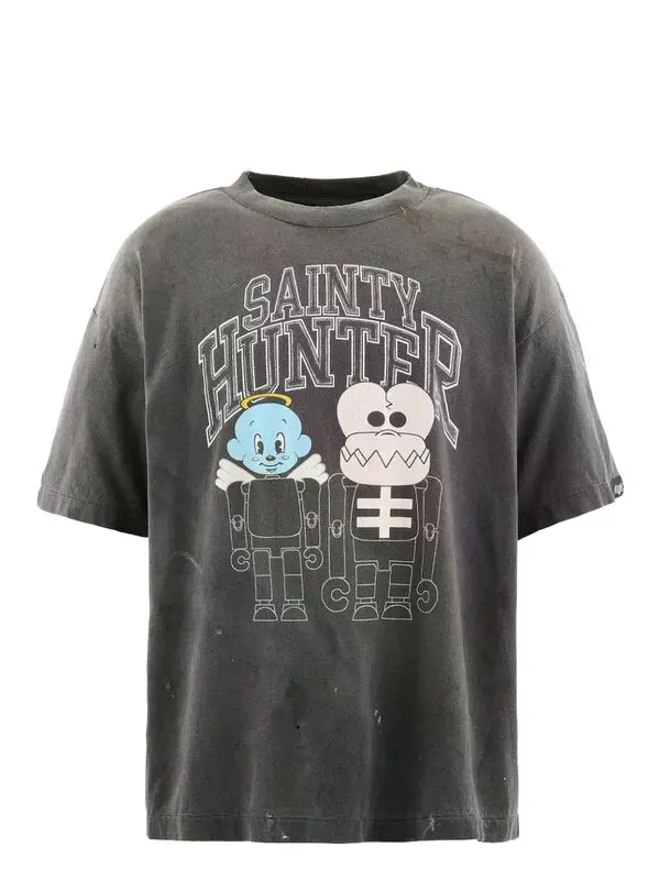 SAINT MXXXXXX Graphic-print Distressed T-shirt - Black