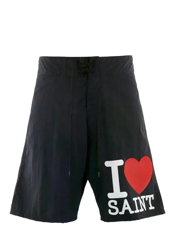 SAINT MXXXXXX Graphic Print Lace-up Shorts - Black