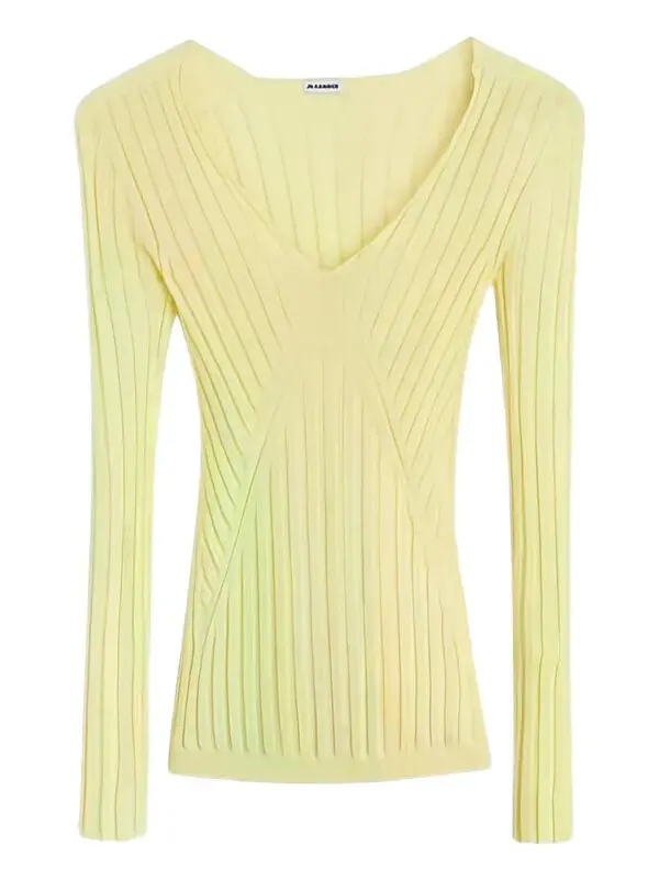 JIL SANDER Ribbed V-neck Top - Yellow