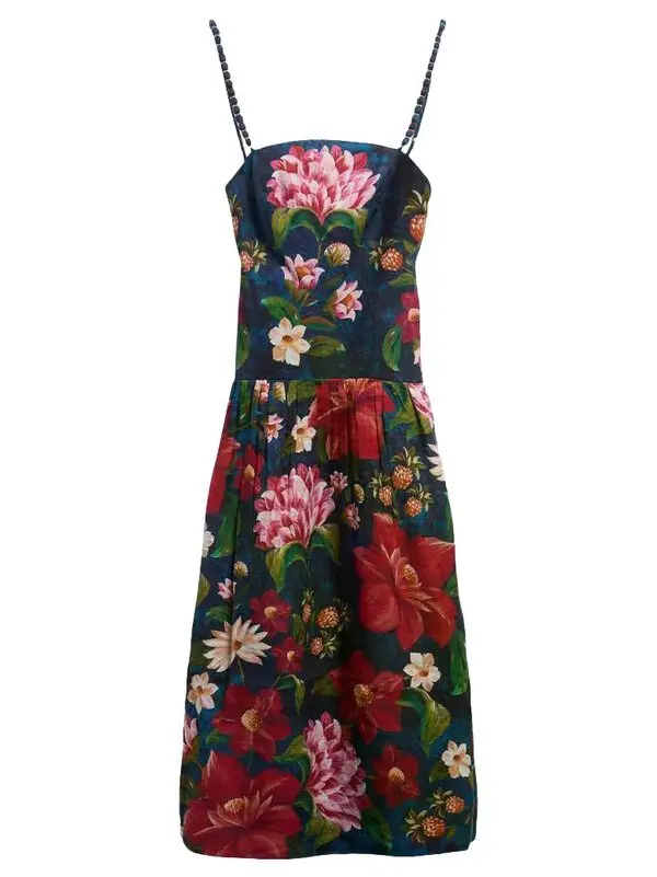 Barbour X Farm Rio Midi Dress With Wildflower Floral Print - Blue