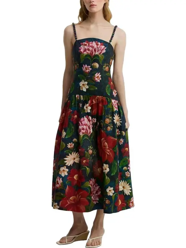 Barbour X Farm Rio Midi Dress With Wildflower Floral Print - Blue