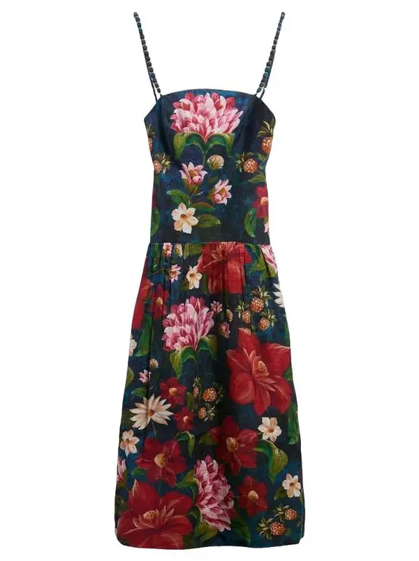 Barbour X Farm Rio Midi Dress With Wildflower Floral Print - Blue