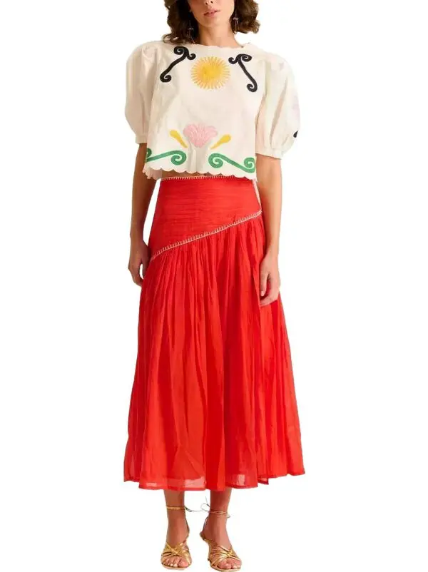 Carolina K Ines Pintuck Pleated Maxi Skirt - Red