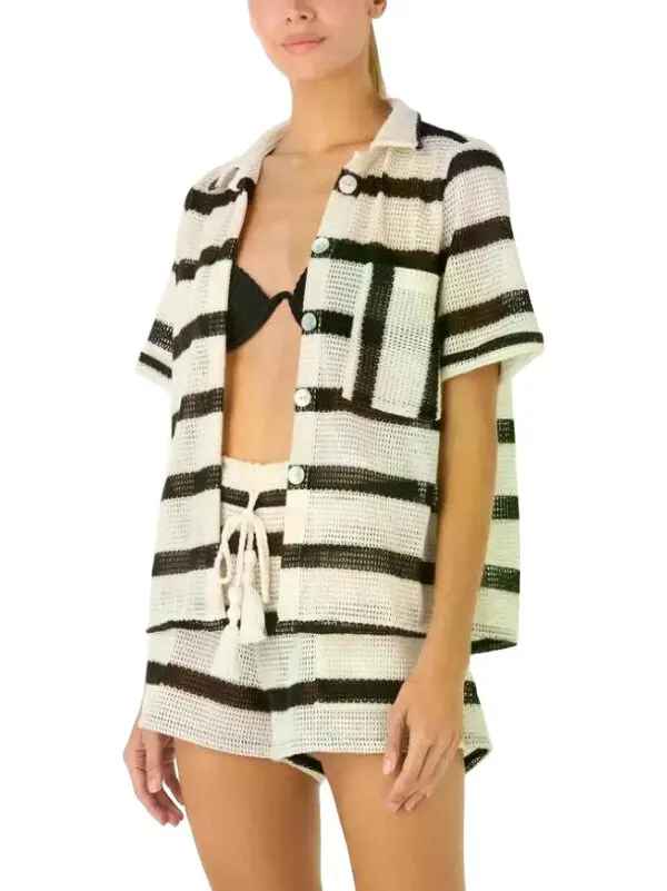 PALMACEA Maya Striped Mesh Shirt - White
