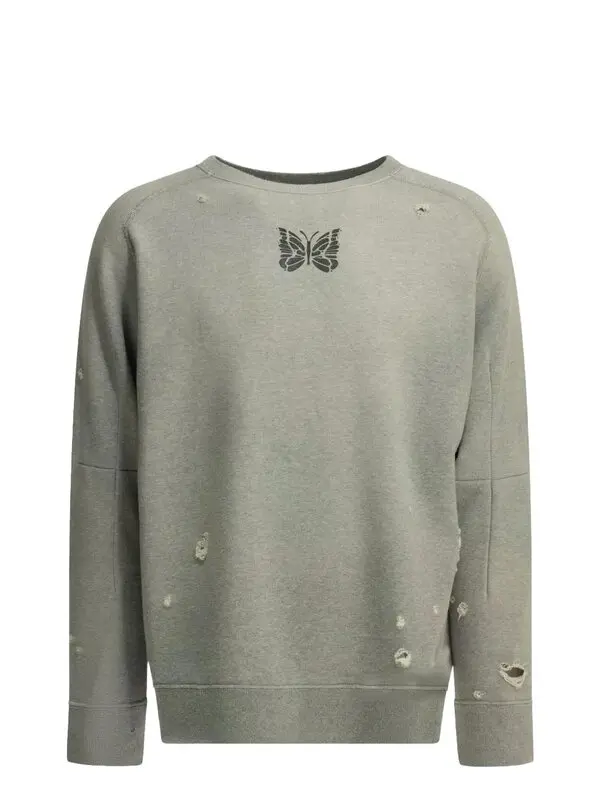 Needles Butterfly Print Distressed Sweatshirt - Grey