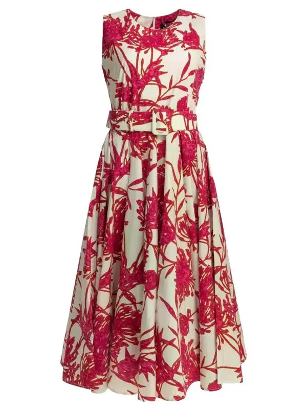 Samantha Sung Abelia Floral-print Belted Midi Dress - White