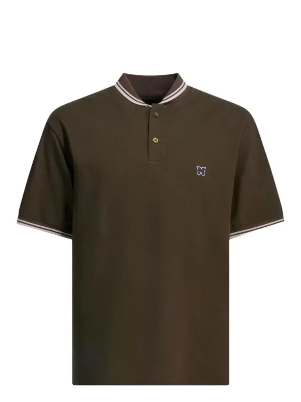 Needles Embroidered-logo Striped-trim Polo Shirt - Brown