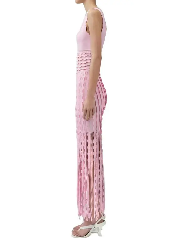 Simkhai Brionne Fringed Hem Midi Dress - Pink