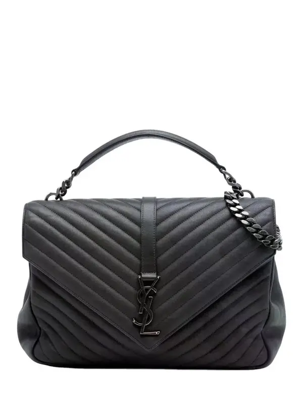 Saint Laurent Large Chevron Sheepskin Monogram College Satchel - Grey