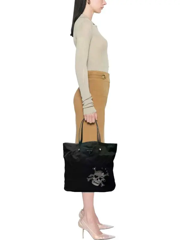 Prada Tessuto Skull Tote Bag - Black