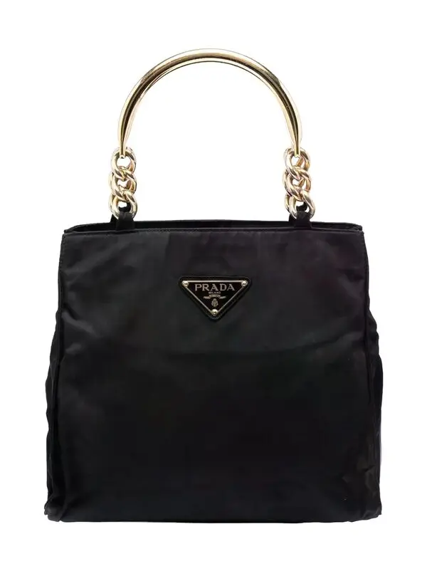 Prada Tessuto Metal Handle Bag Tote Bag - Black