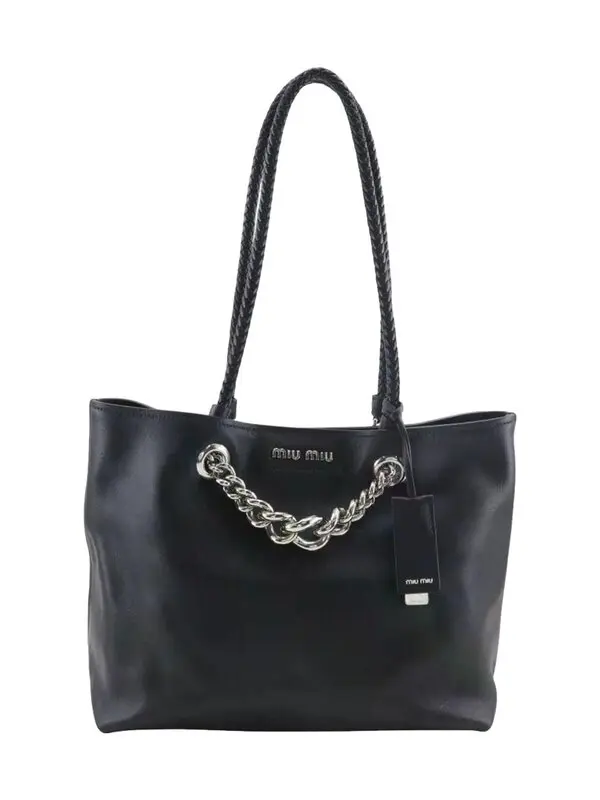 Miu Miu Leather Chain Tote Bag - Black