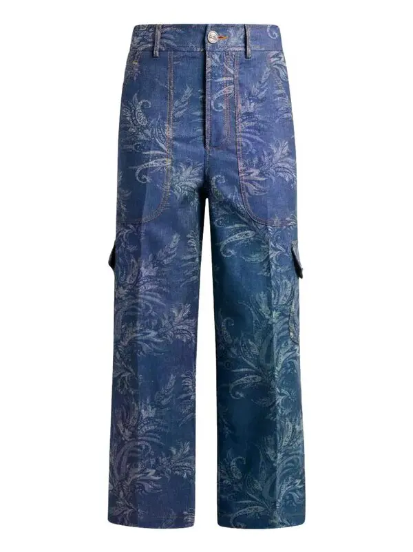 Etro Paisley Jacquard Cropped Jeans - Blue
