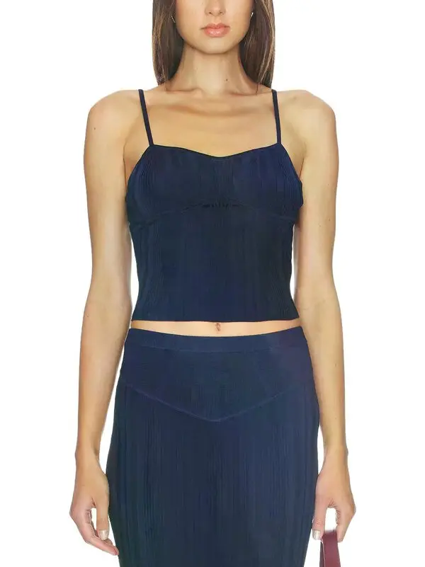 FLEUR DU MAL Ribbed Knit Corset Top - Blue