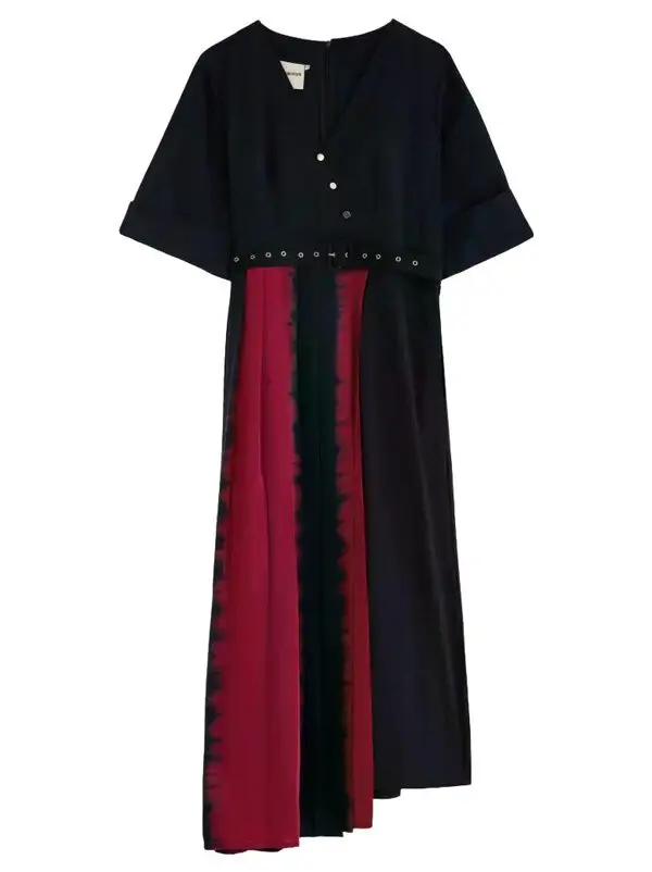 LOVEBIRDS Shogun Knife-pleated Midi Dress - Black