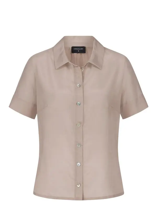 MARIANNA DÉRI Short Sleeve Silk Blend Blouse - Brown