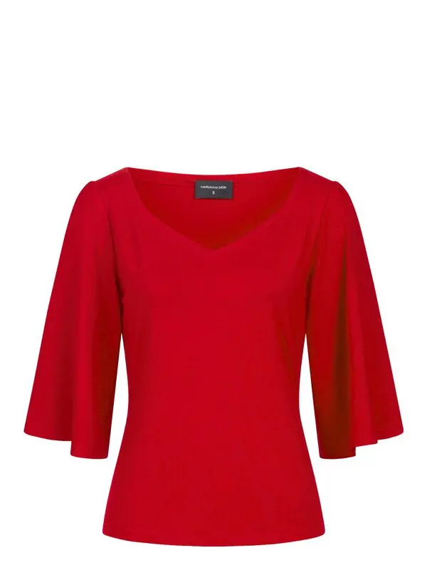 MARIANNA DÉRI Sweetheart Neckline 3/4 Sleeve Top - Red