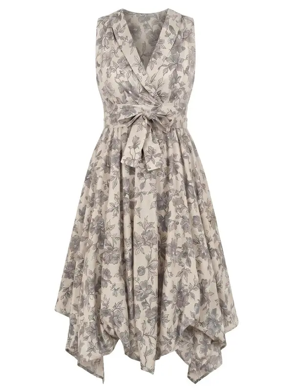 ATOM LABEL V-neck Floral Print Sleeveless Midi Dress - Silver