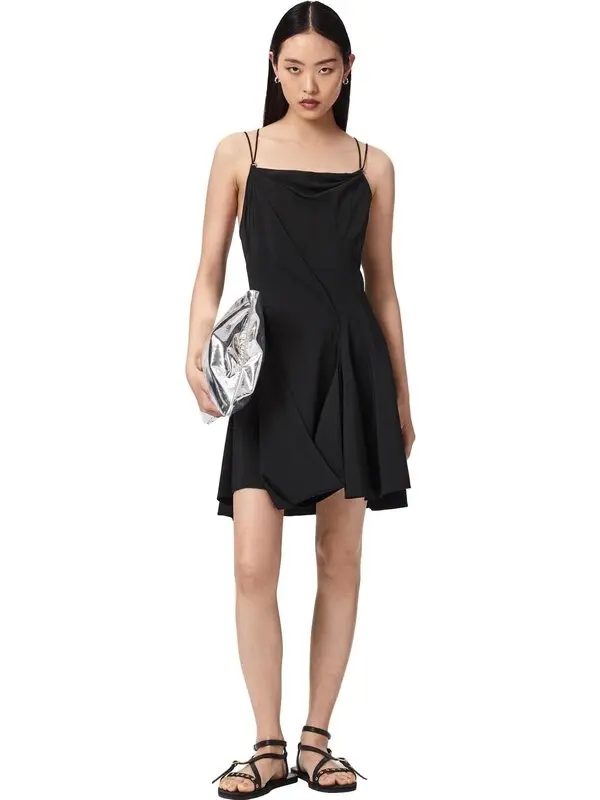ALLSAINTS Claire Asymmetrical Draped Mini Dress - Black