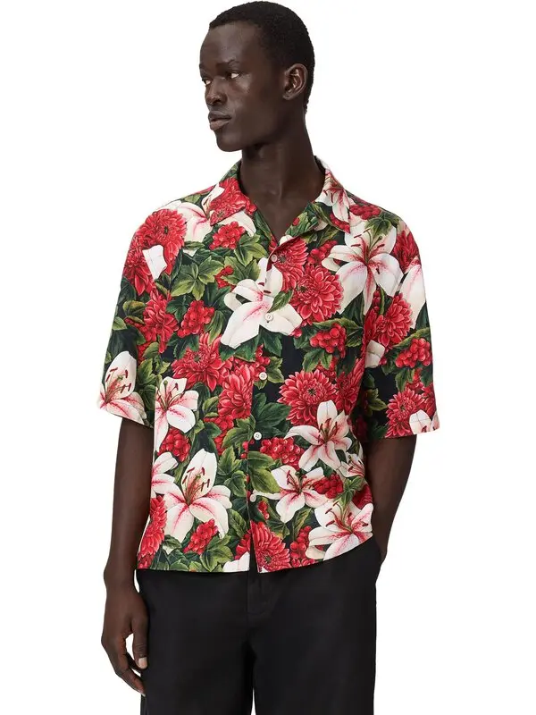 ALLSAINTS Hokkaido Short Sleeve Linen Blend Shirt - Red