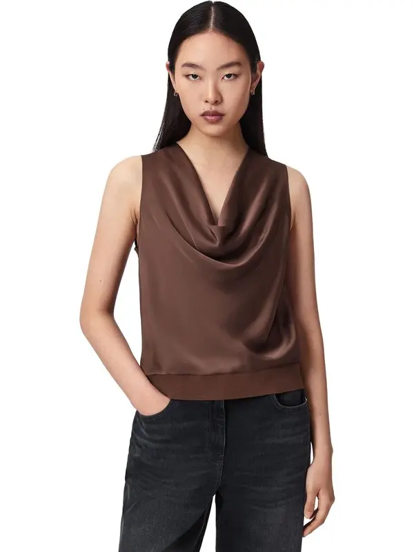 ALLSAINTS Zoey Sleeveless Cowl Neck Tank Top - Brown