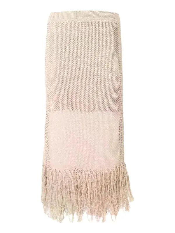 Karl Lagerfeld Crochet Knit Fringe Midi Skirt - Neutrals
