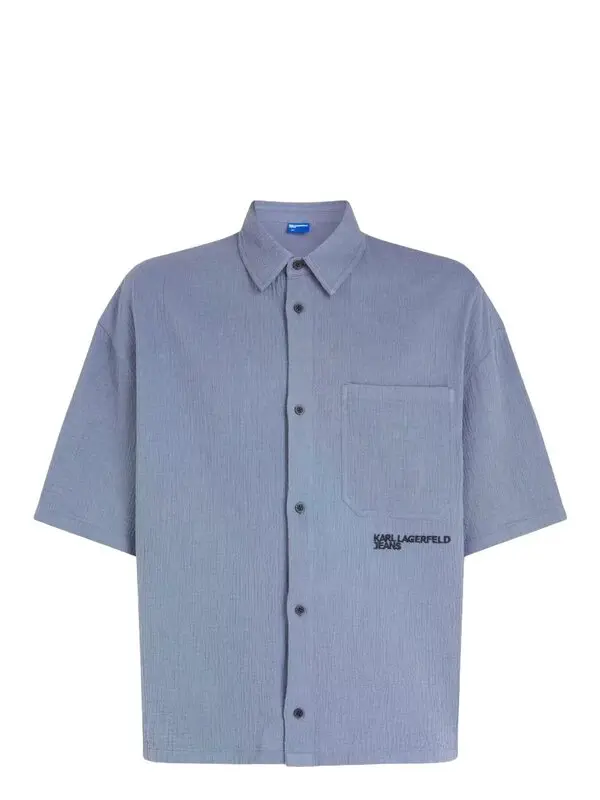 Karl Lagerfeld Crinkled-texture Short-sleeve Shirt - Blue