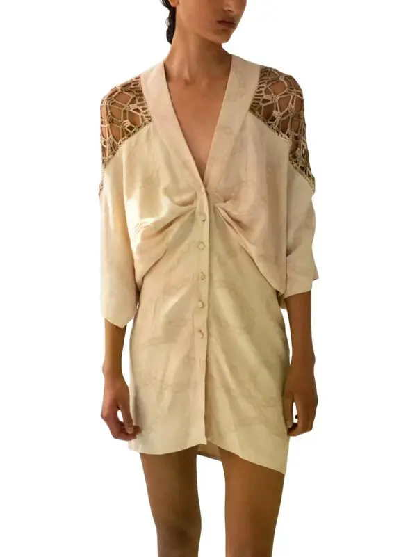 SADH Crochet-panel Chain-print Mini Dress - Neutrals