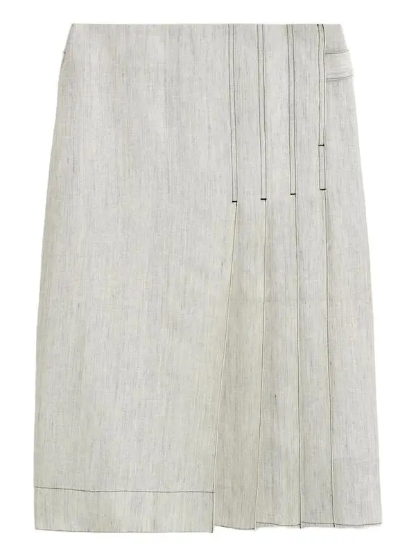Cos Belted Pleated Linen Midi Skirt - Gray