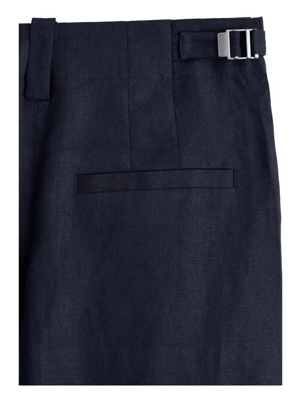Cos Buckle-detail Linen Balloon-leg Pants - Navy