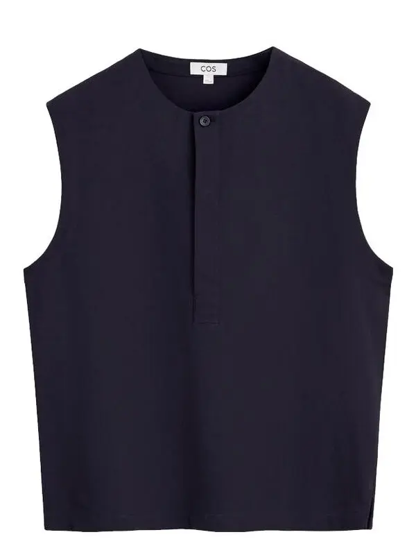 Cos Cotton Henley Tank Top - Navy