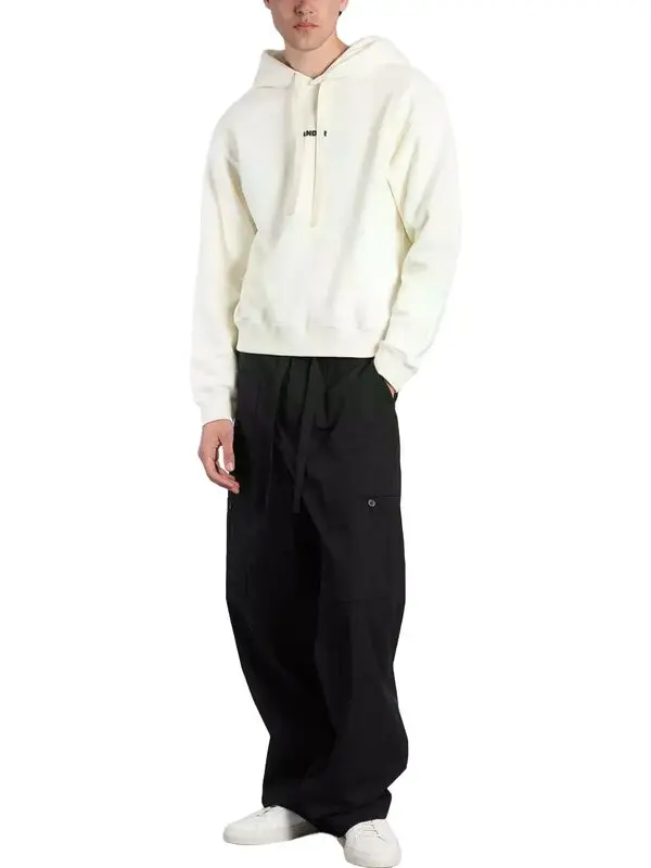JIL SANDER Logo Print Drawstring Hoodie - Neutrals