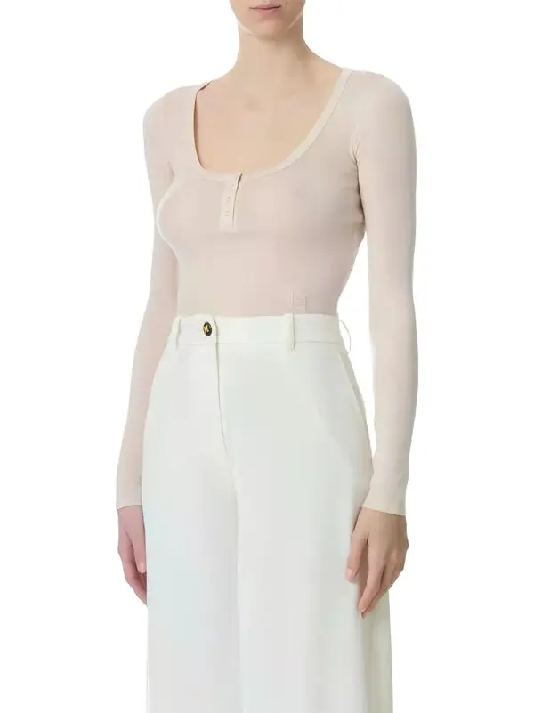 Elisabetta Franchi Long Sleeve Top With Button Detail - Neutrals