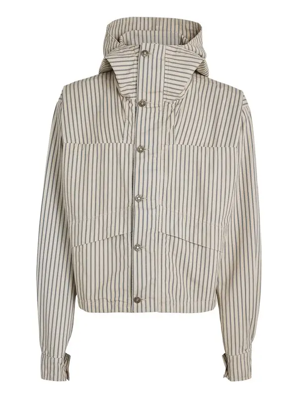 424 Cotton Stripe Cropped Parka Jacket - Beige