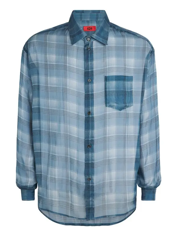424 Silk Check Shirt - Blue