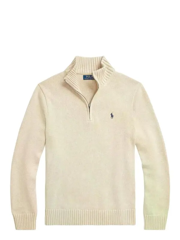 Polo Ralph Lauren Quarter-zip Embroidered Logo Sweater - Neutrals