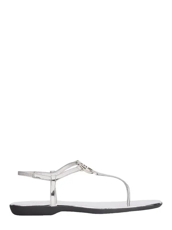 Gucci Interlocking G Metallic Leather Thong Sandal - Silver