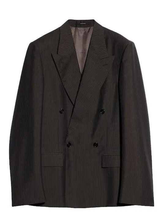 Gucci Pinstripe Wool Mohair Double-breasted Jacket - Brown