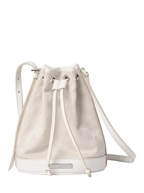Gucci Mini Bucket Bag With Plaque Gg Canvas - White