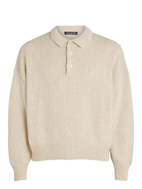 COLE BUXTON Cotton Beach Polo Sweater - White