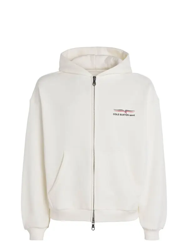 COLE BUXTON Sport Zip-up Cotton Hoodie With Printed Graphics - White
