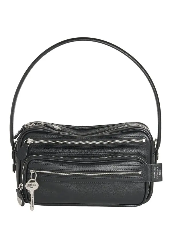 Acne Studios Leather Shoulder Bag With Key Charm - Black