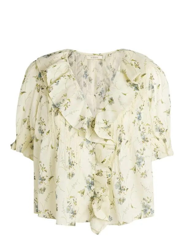 DÔEN Organic Cotton Floral Print Ruffled Blouse - Yellow