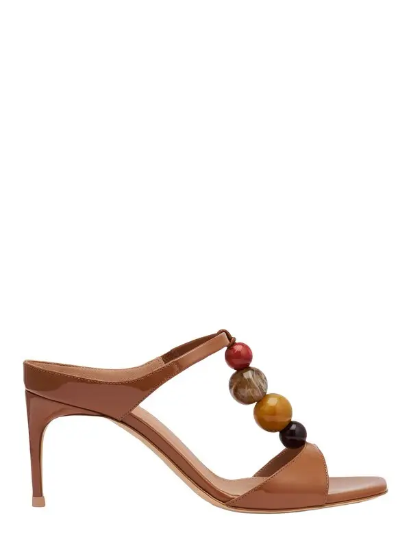 MALONE SOULIERS Patent Leather Beaded Lena Heeled Sandals - Brown