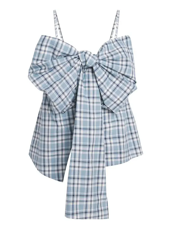 Acne Studios Cotton Check Bow Blouse - Blue