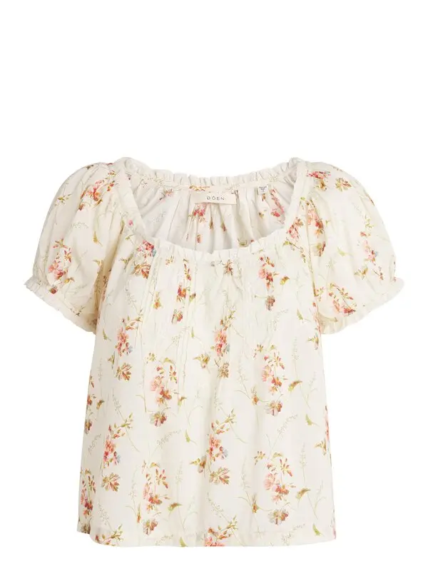 DÔEN Organic Cotton Frederica Blouse With Floral Embroidery And Ruffles - White