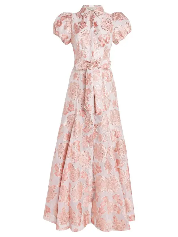 Alice + Olivia Floral Jacquard Henrietta Maxi Dress - Pink